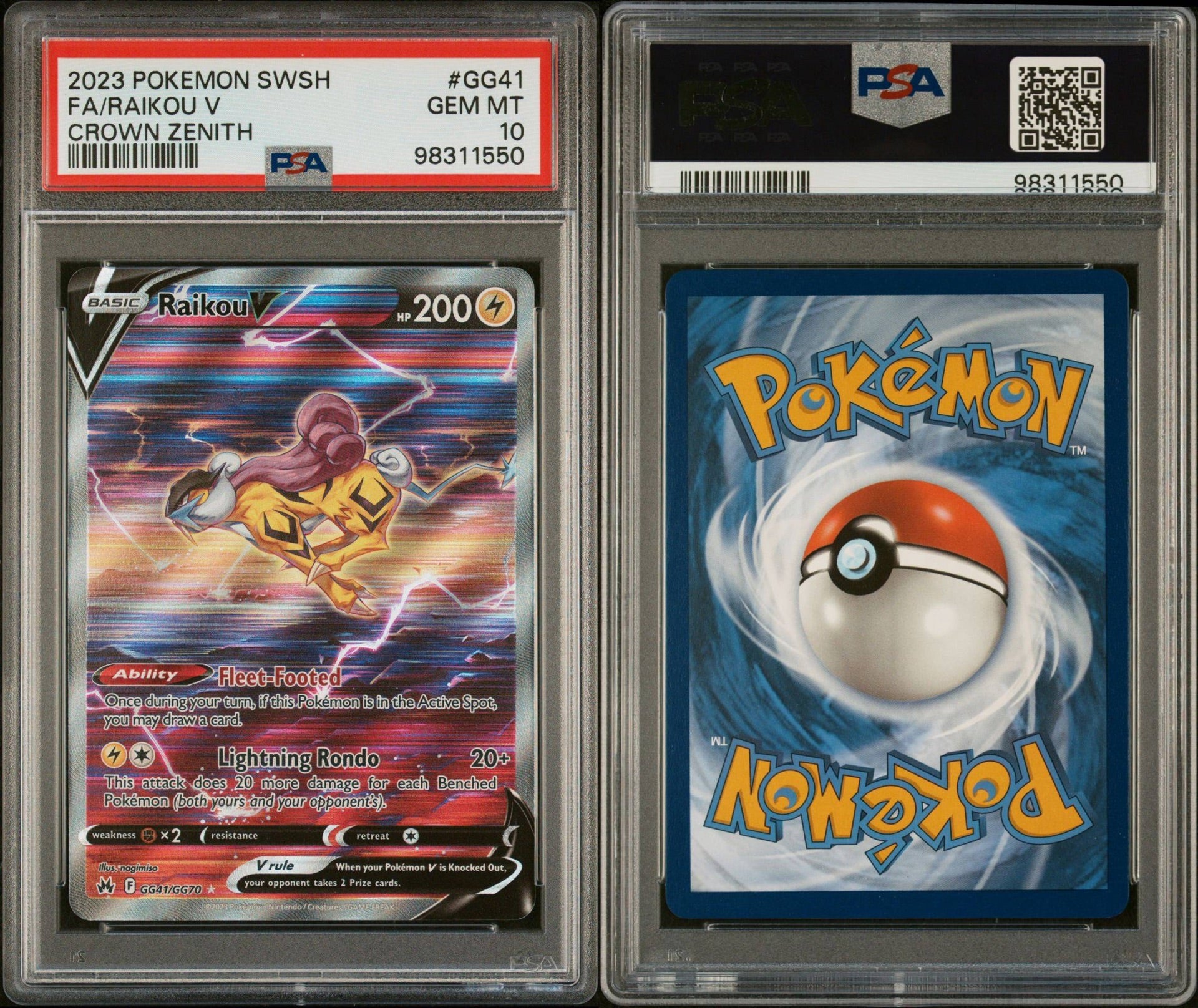 RAIKOU V GG41 | 2023 POKEMON SWORD AND SHIELD CROWN ZENITH - PSA 10 ...